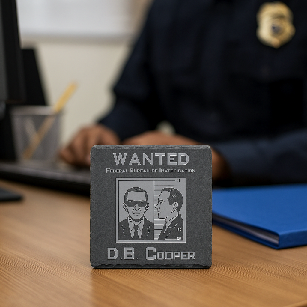 D.B. Cooper Wanted Slate Coaster – Lund's Lasers LLC