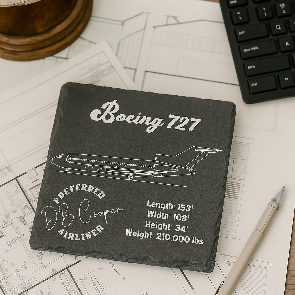 Boeing 727 Side Stat Slate Coaster – Lund's Lasers LLC